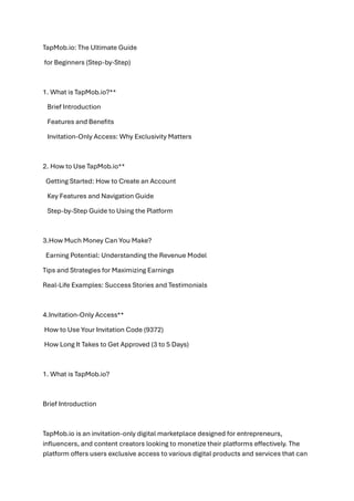 Your step by step guide to Tapmob.io 2024 SIDEHUSTLE GUIDE | PDF