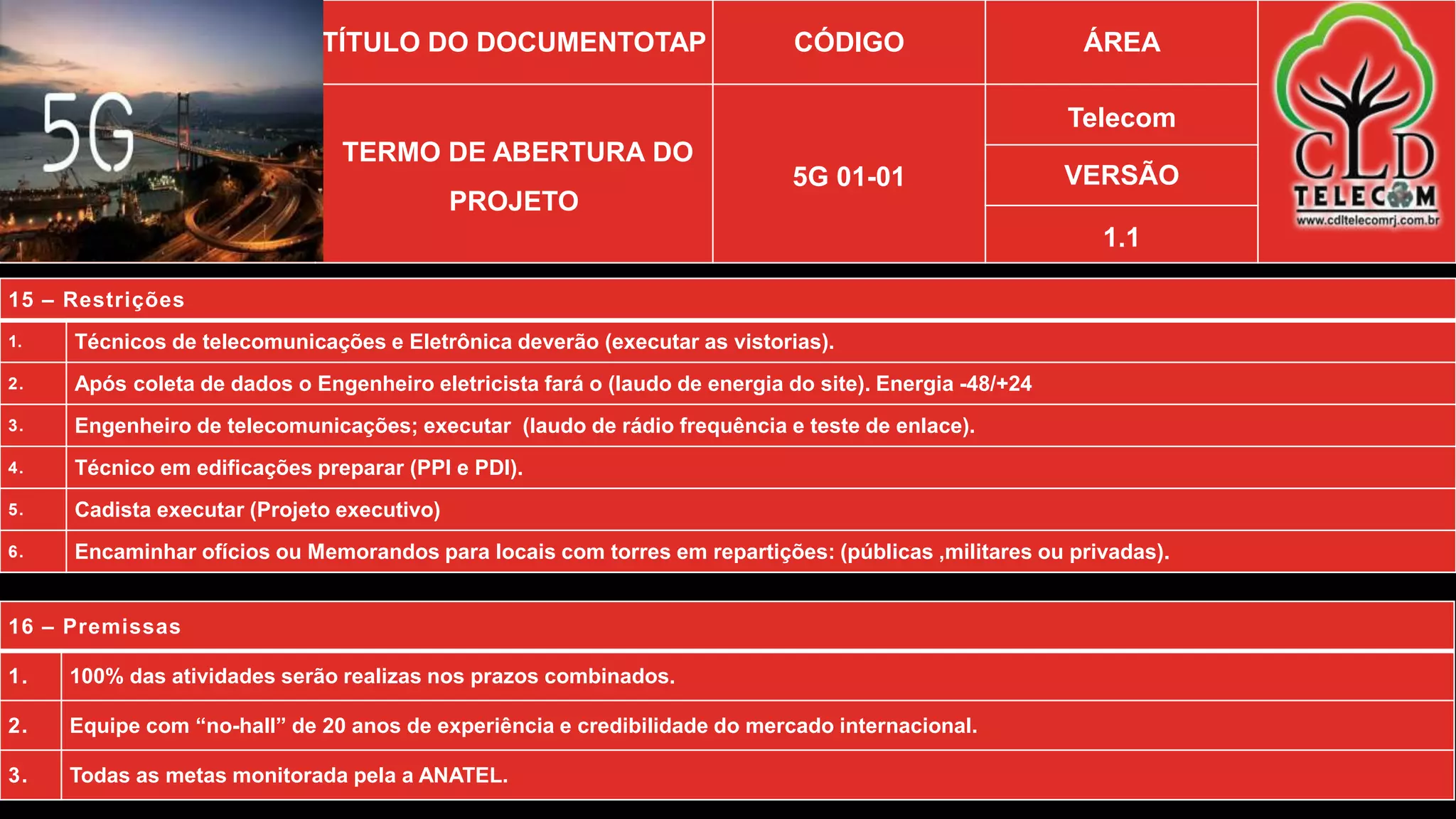 Gestão de Projetos De engenharia - (TAP) TERMO DE ABERTURA DE PROJETO ...