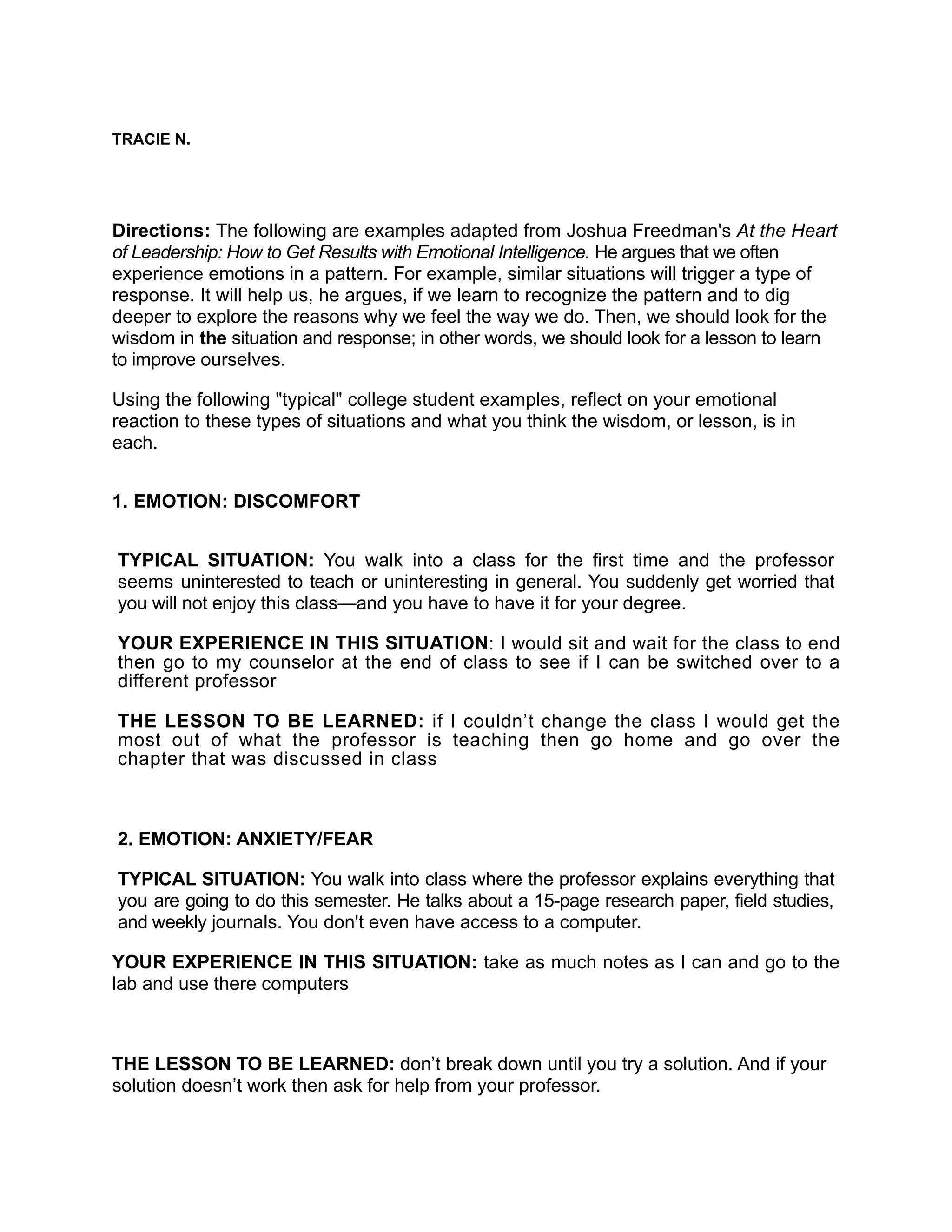 Tapping into emotions assignments | PDF