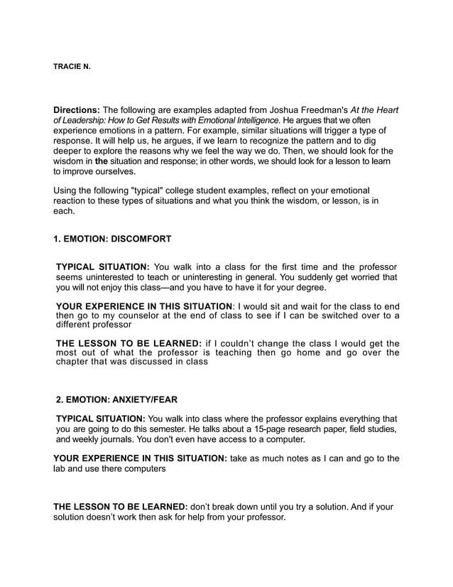 Tapping into emotions assignments | DOC