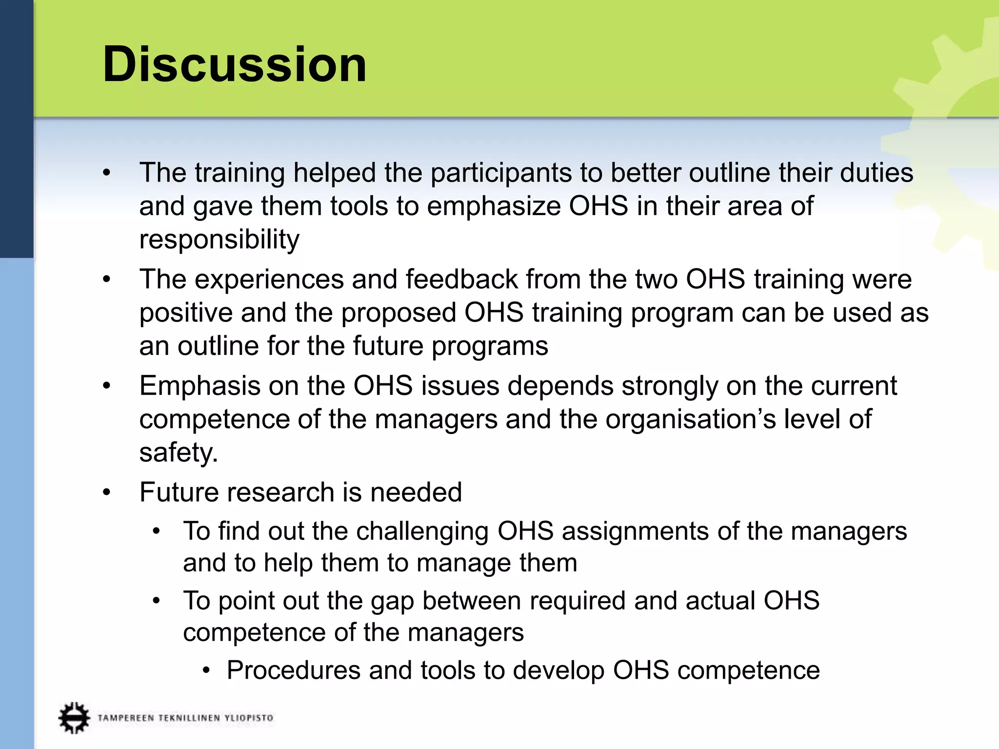 OHS training outline for the managers | PPT