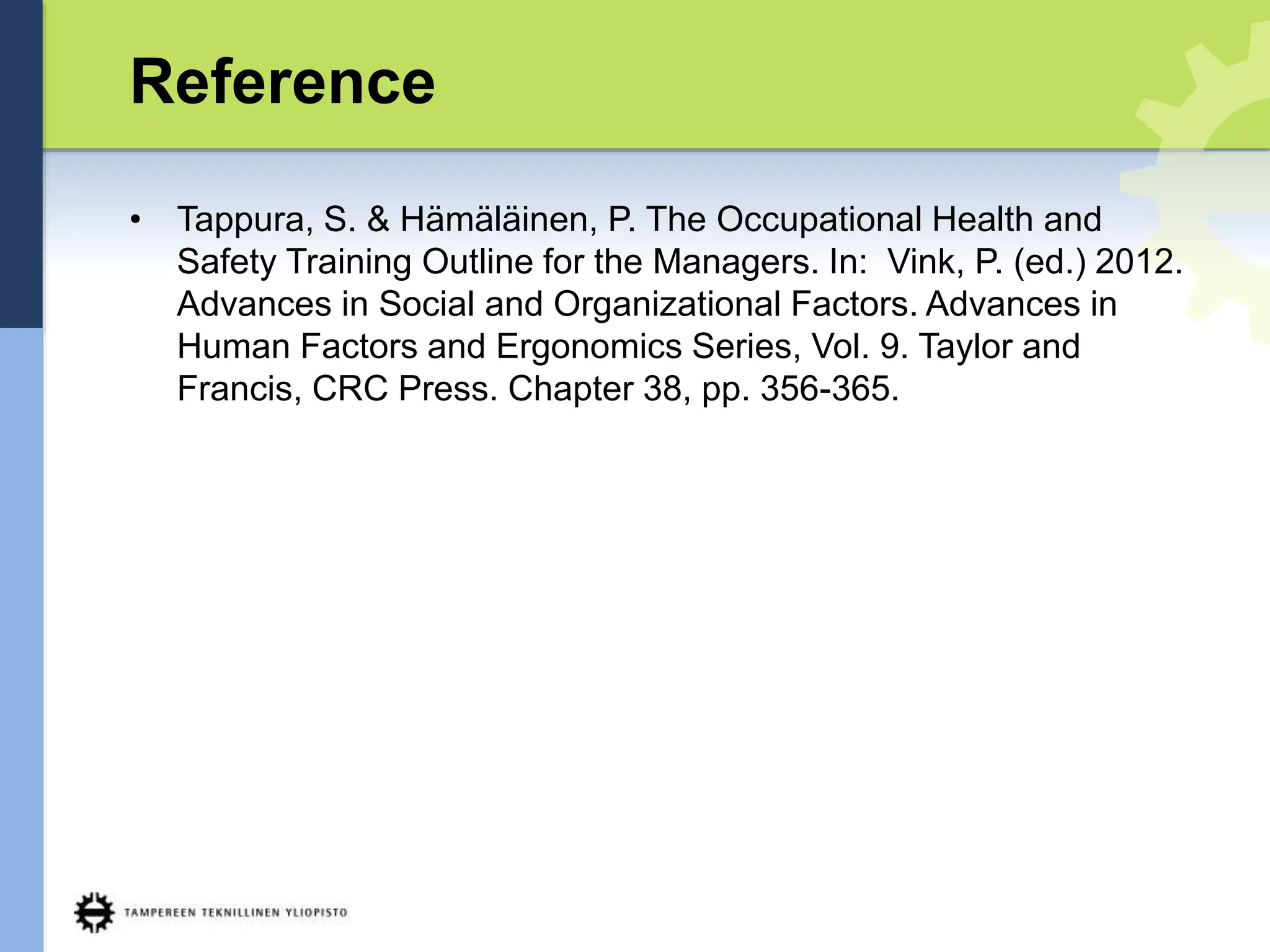 OHS training outline for the managers | PPT