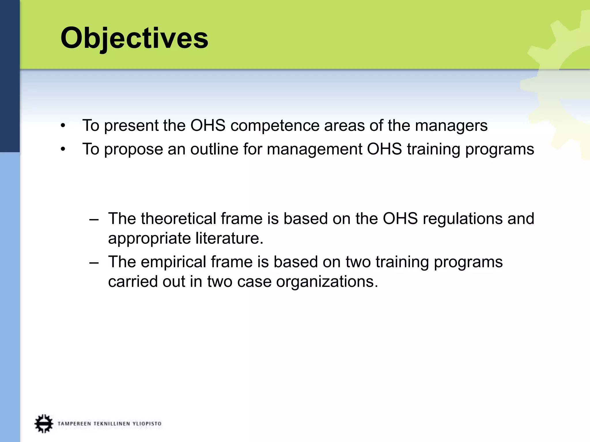 OHS training outline for the managers | PPT