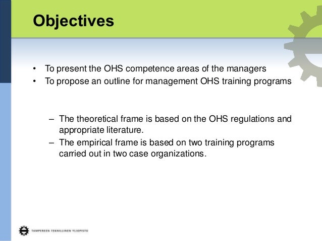 OHS training outline for the managers