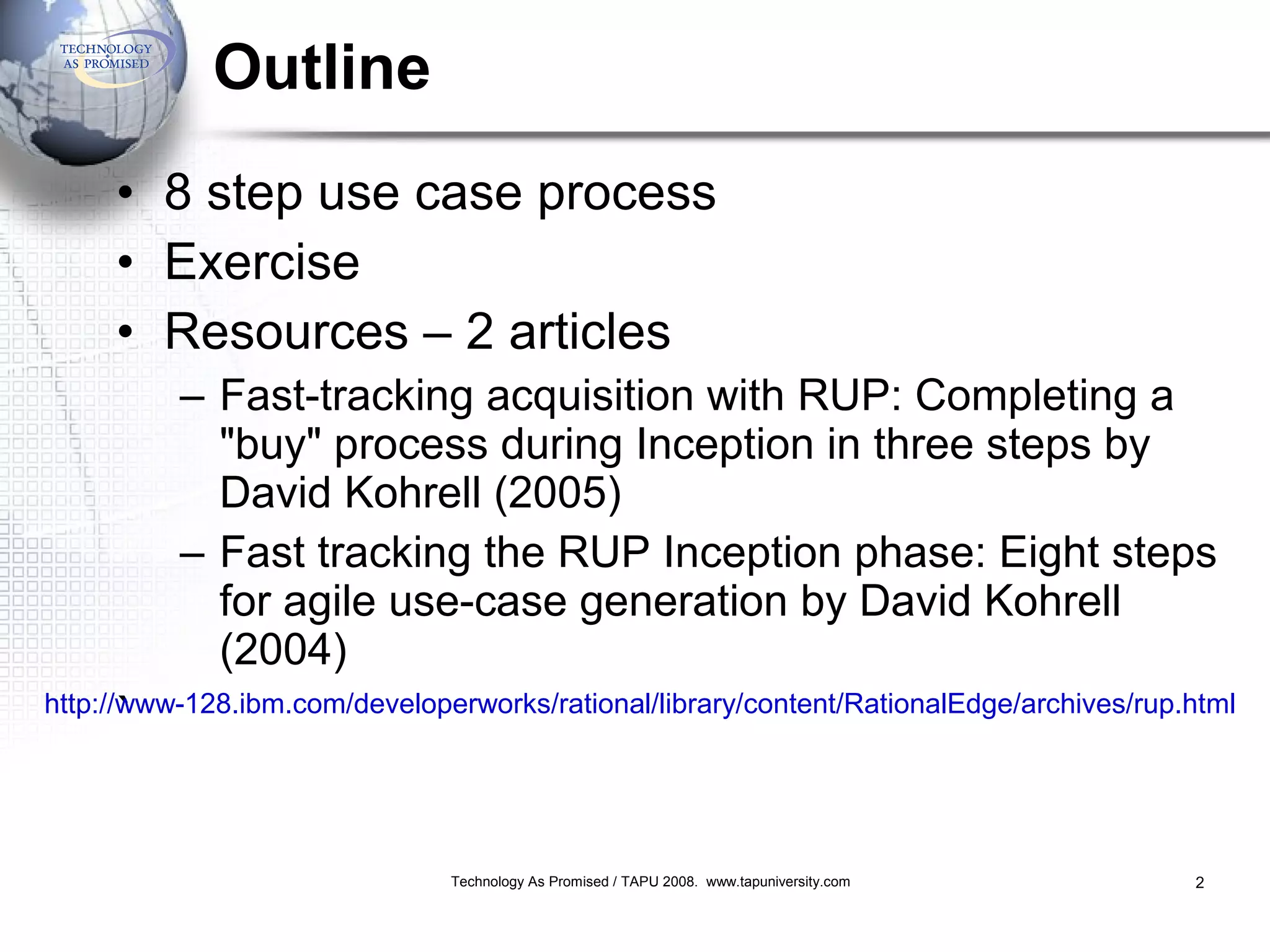 TAPUniversity 8 Steps for Requirements Capture with Use Cases | PPT