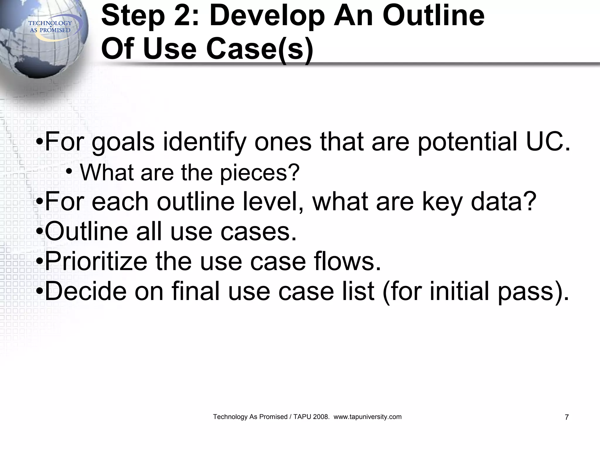 TAPUniversity 8 Steps for Requirements Capture with Use Cases | PPT