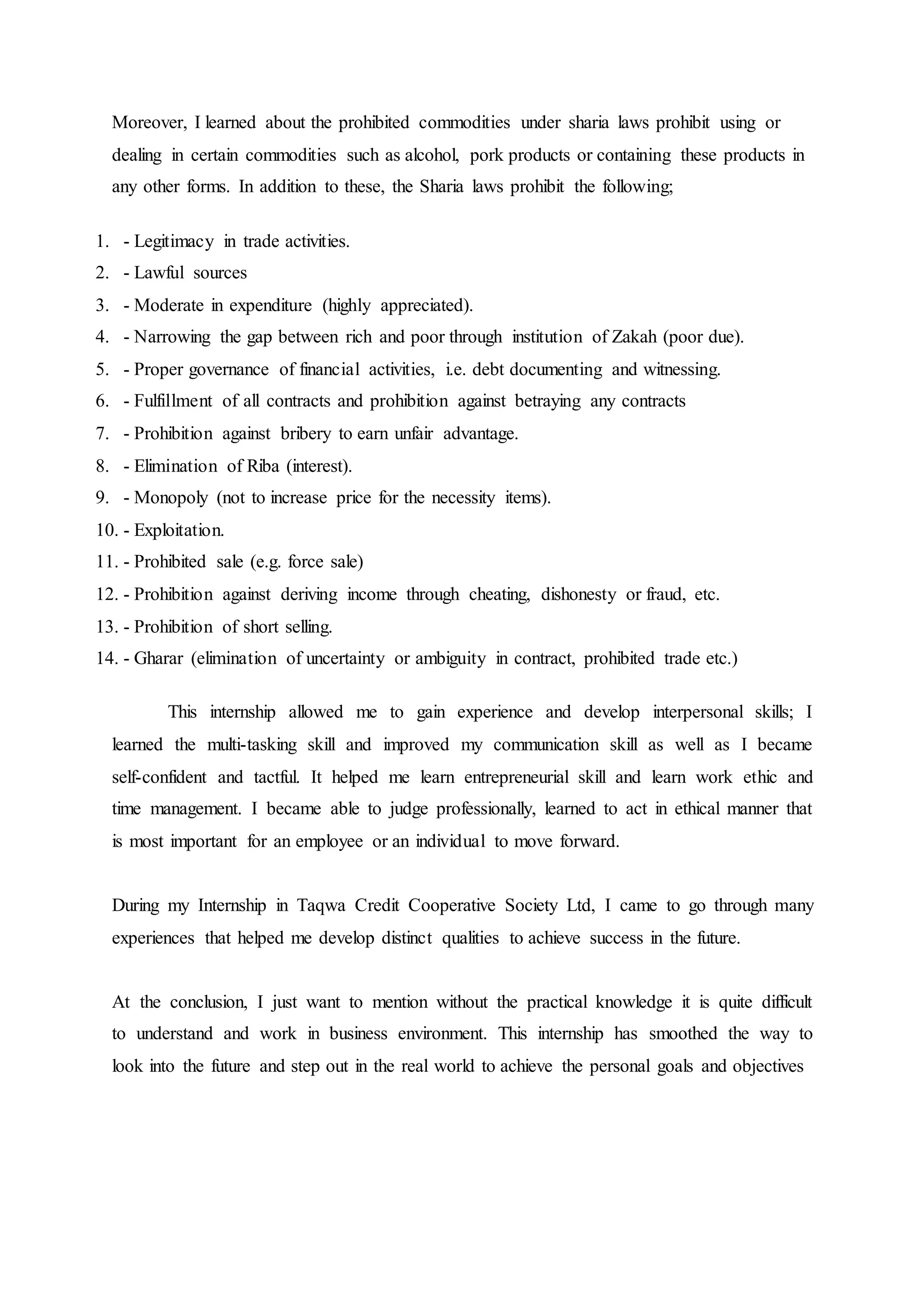 Taqwa credit cooperative society ltd inrernship project | DOCX