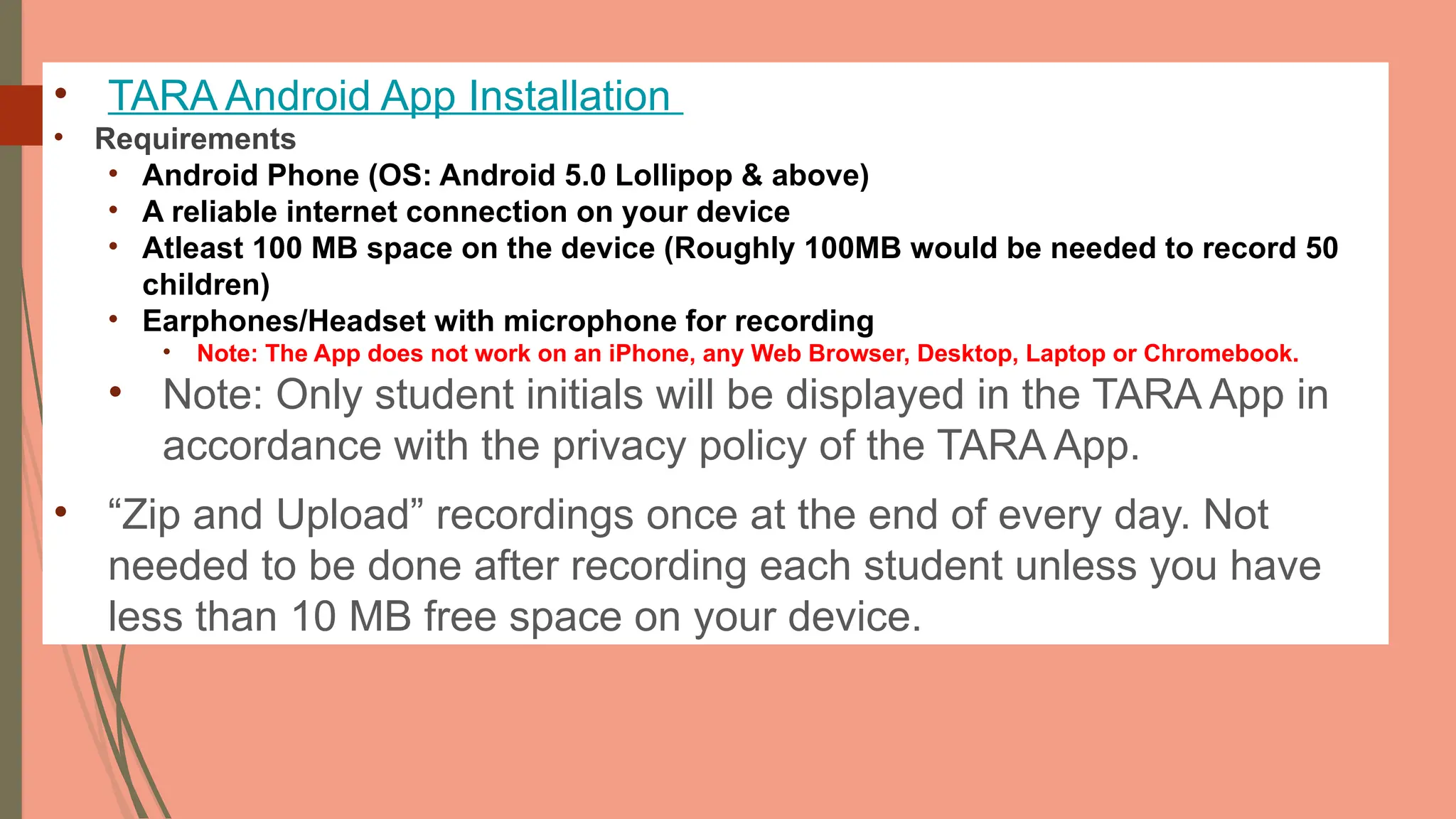Tara App for oral reading fluency assessment. | PPTX