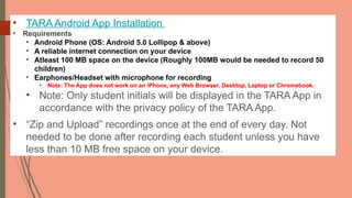 Tara App for oral reading fluency assessment. | PPTX