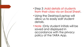 Tara App for oral reading fluency assessment. | PPTX