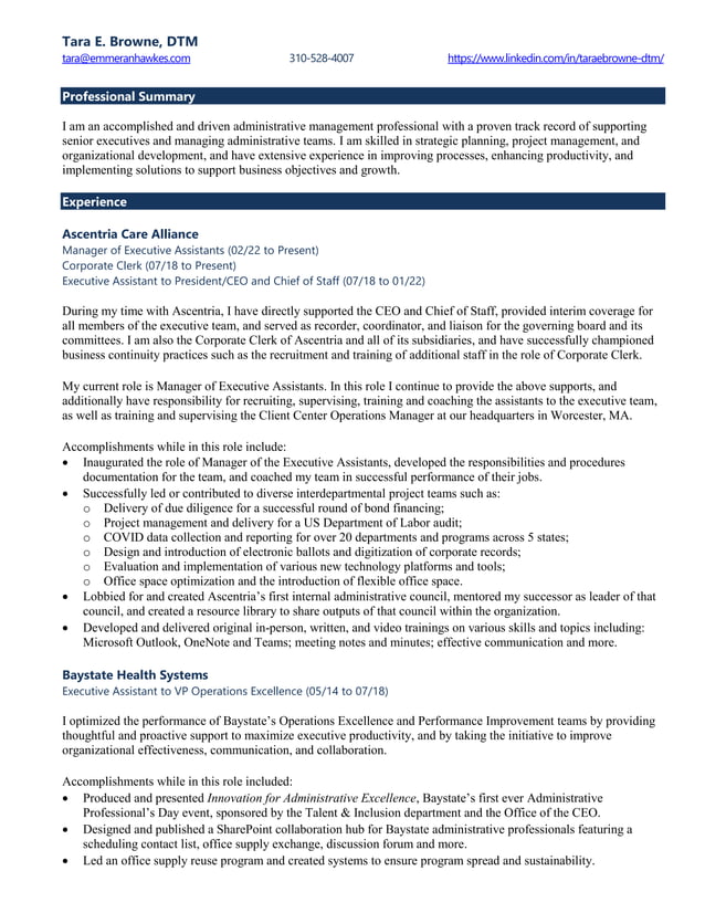 Tara E Browne, DTM - Administrative Manager (Resume) | PDF