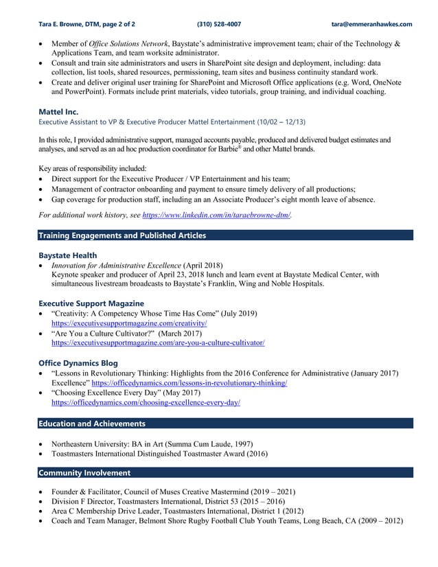 Tara E Browne, DTM - Administrative Manager (Resume) | PDF