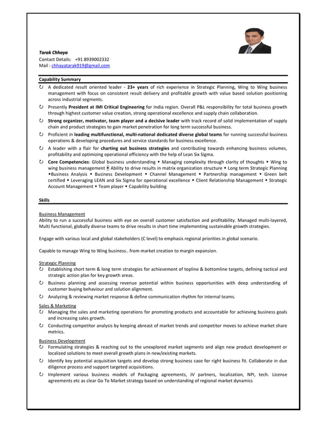 Tarak resume mar 2019 | PDF | Manufacturing Industry | Industries