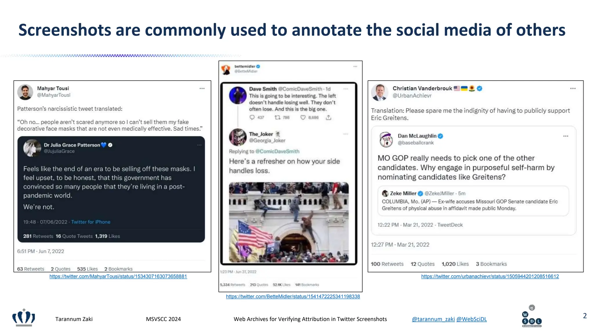 Web Archives for Verifying Attribution in Twitter Screenshots | PPTX