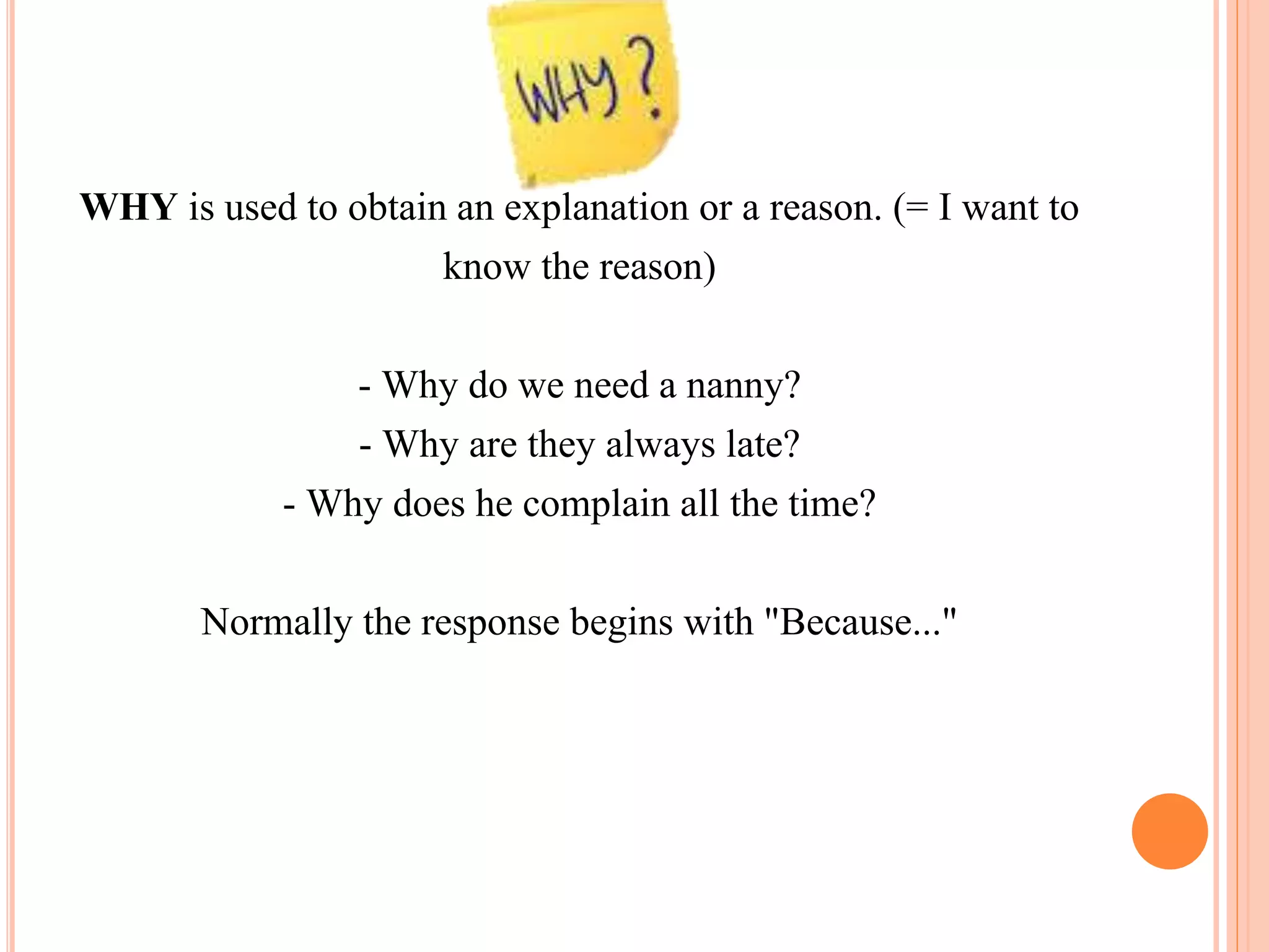Presentacion de diapositivas con el tema Question Words | PPTX