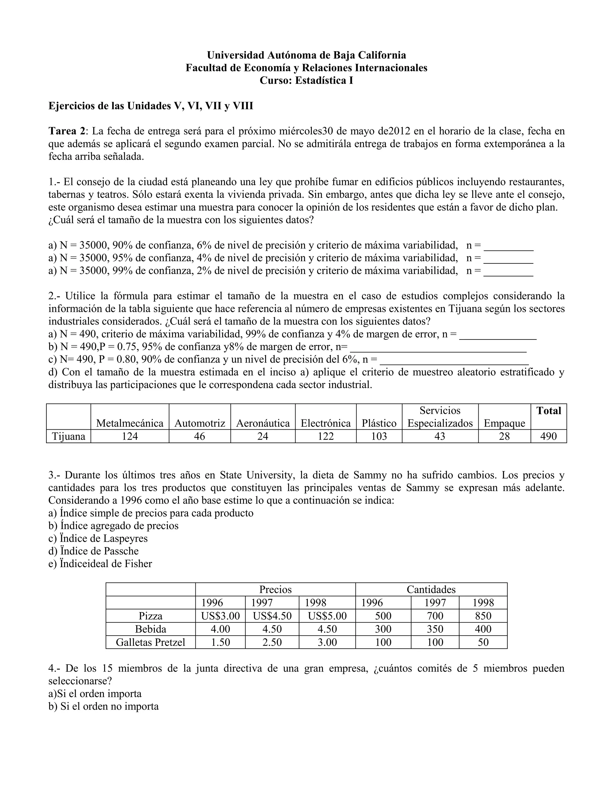Ejercicios , para practica ESTADISTICA I UNIDAD V | DOCX