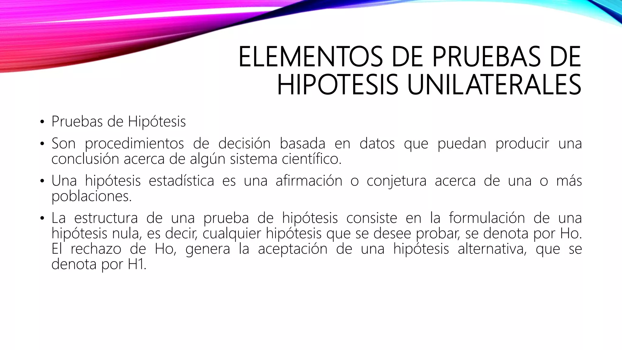 ELEMENTOS DE PRUEBAS DE HIPOTESIS UNILATERALES y BILATERALES | PPTX ...