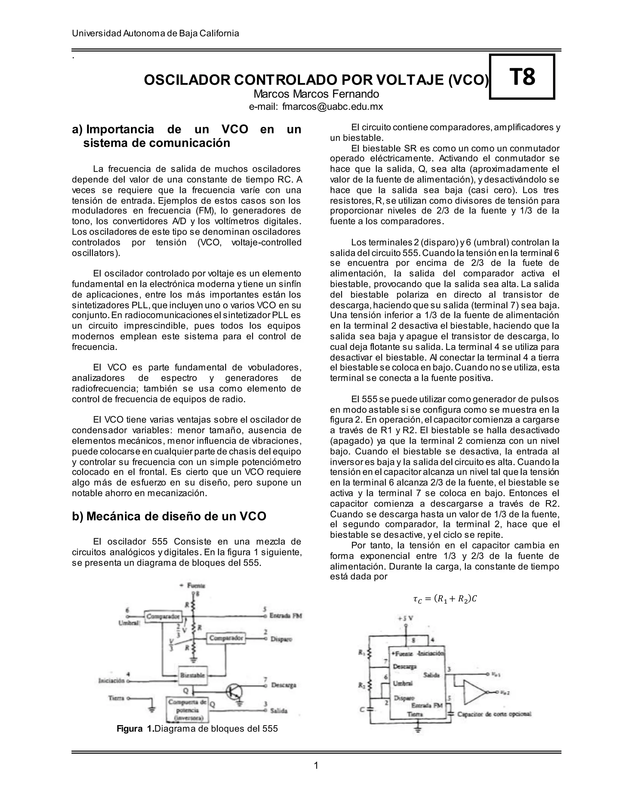 Oscilador controlado por voltaje VCO | DOCX