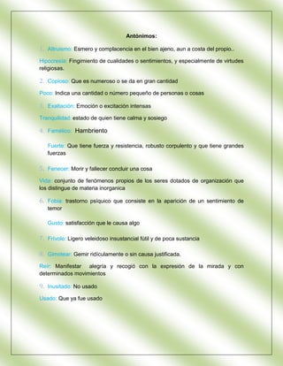 Tarea de sinonimos y antonimos | PDF