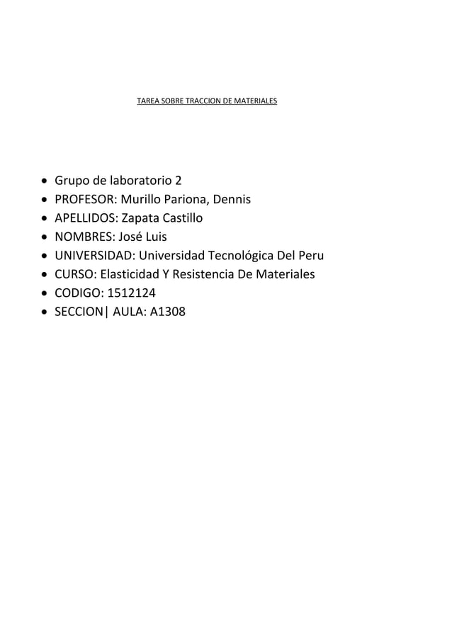 Tarea sobre traccion de materiales | PDF