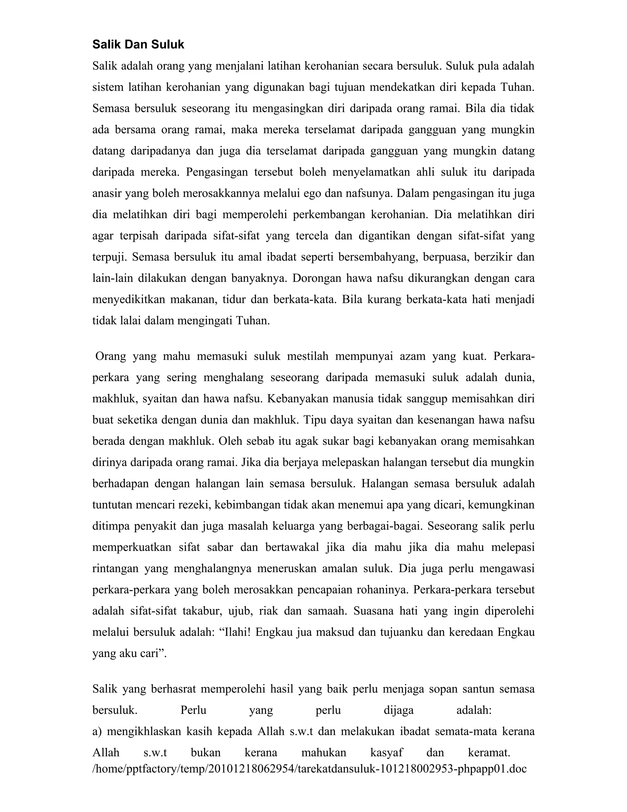 Tarekat dan suluk | DOC