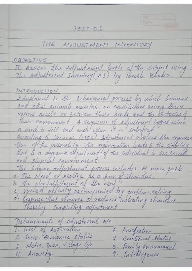 Test - Taresh Bhatia's Adjustment Inventory | PDF