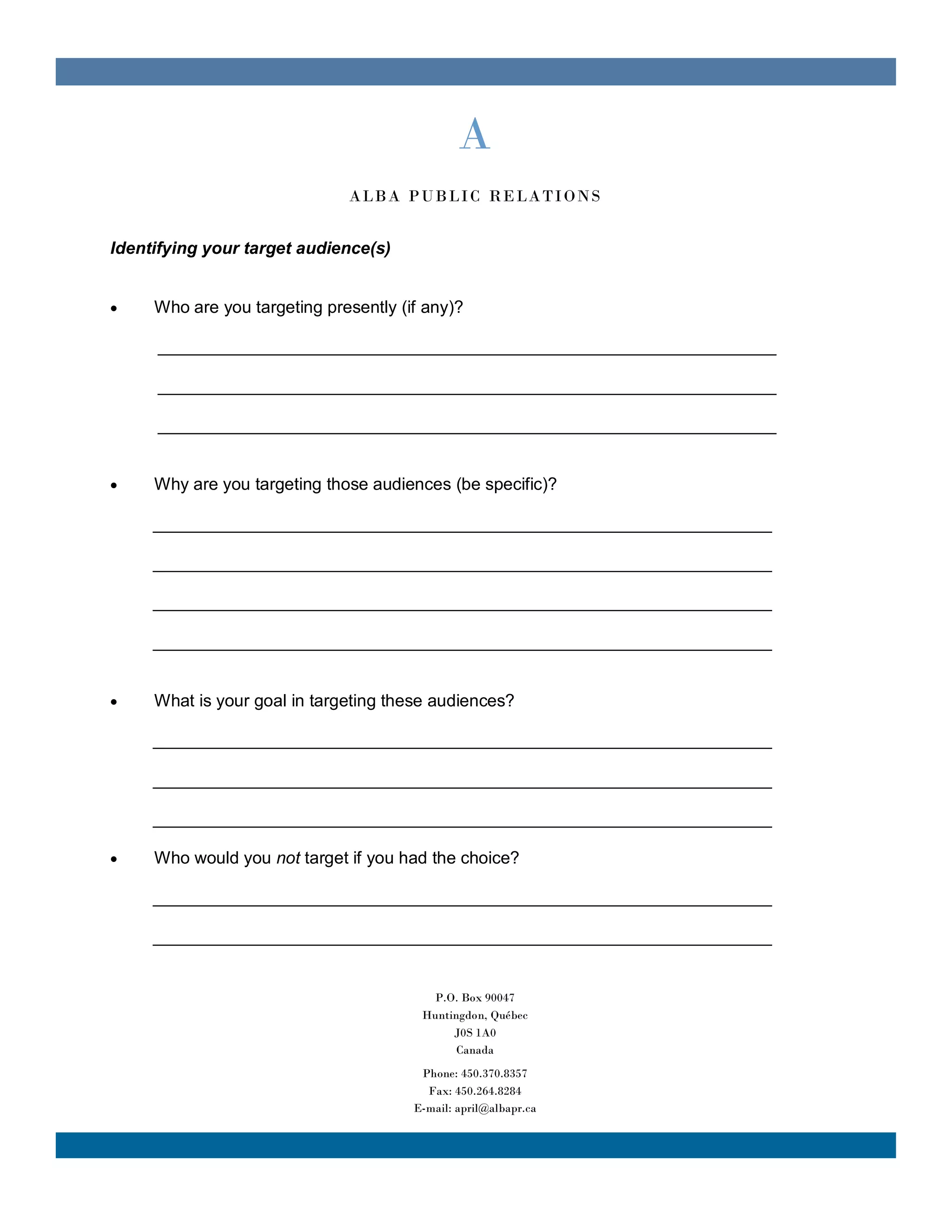 Target Audience Worksheet | PDF