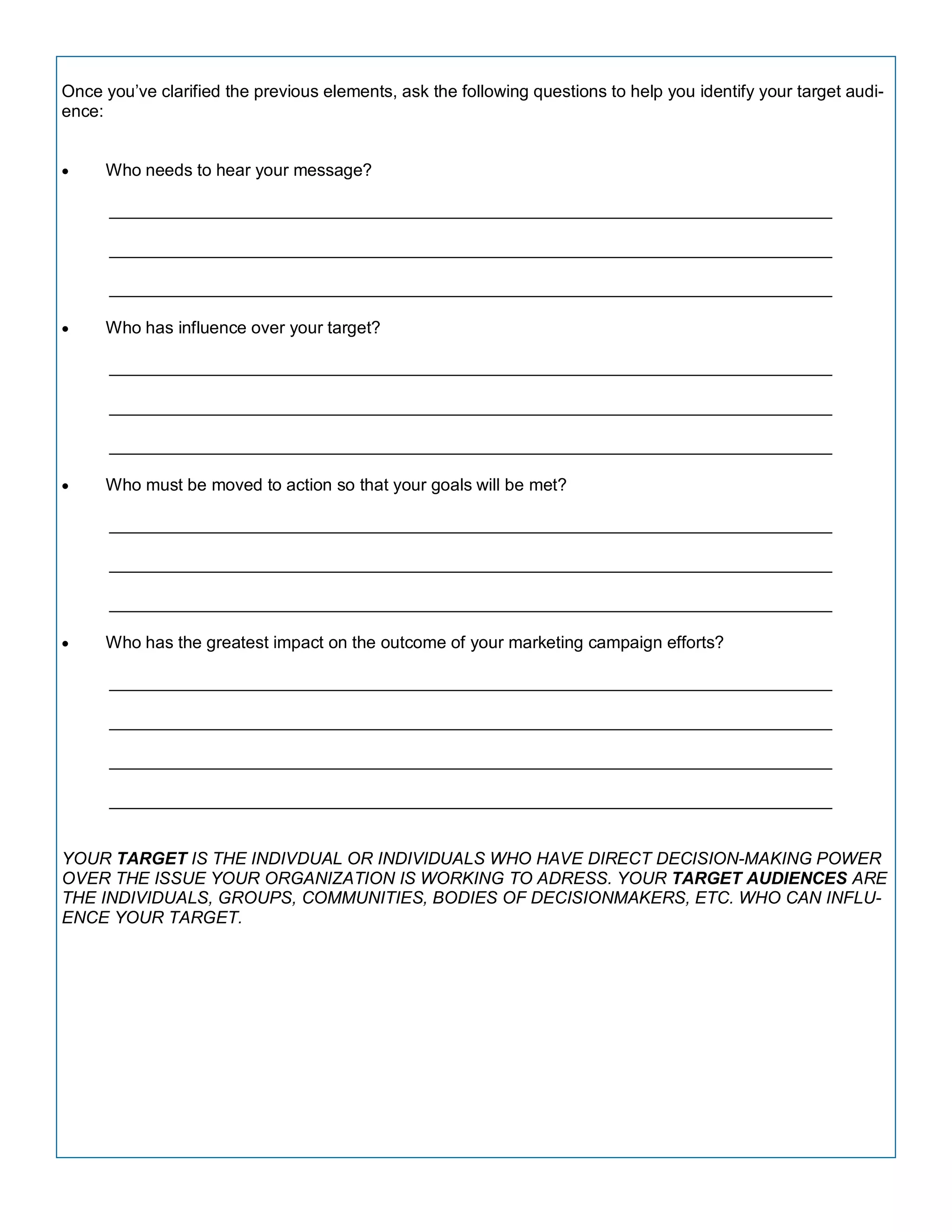 Target Audience Worksheet | PDF