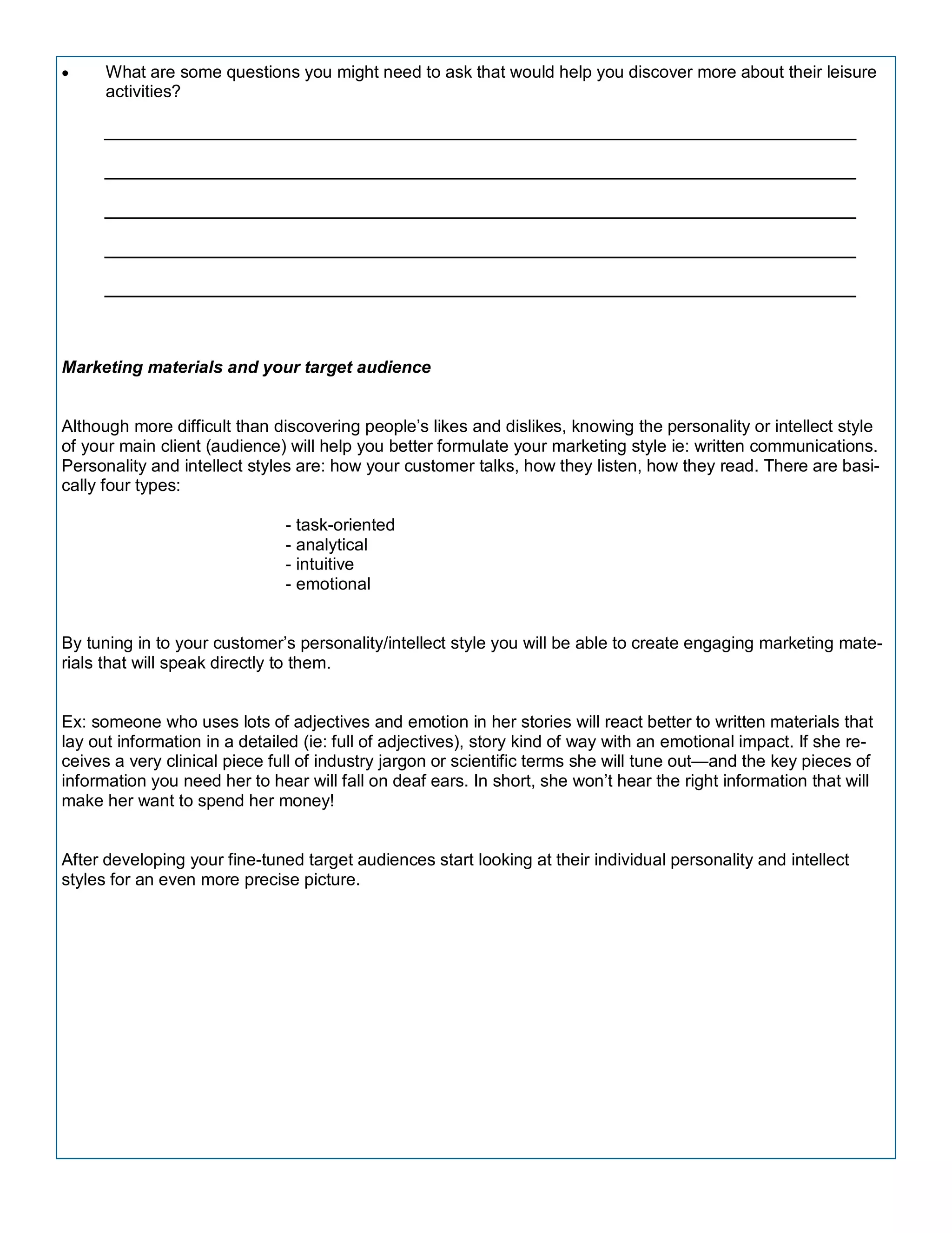 Target Audience Worksheet | PDF