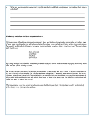 Target Audience Worksheet | PDF