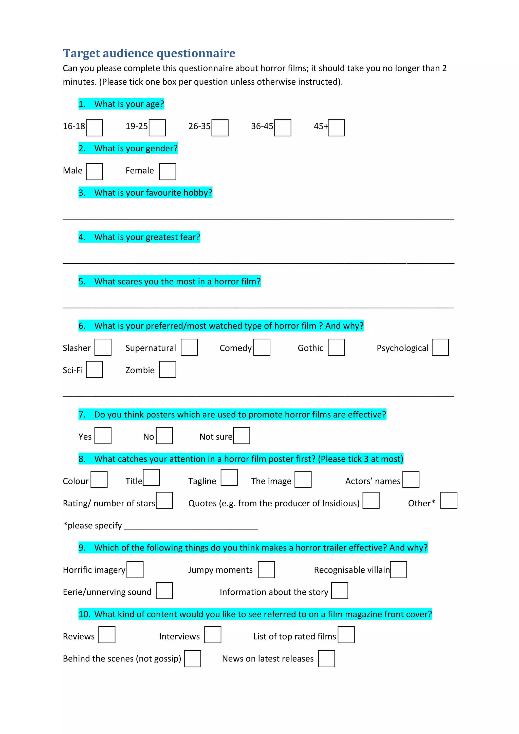 Target audience questionnaire 2 | DOCX