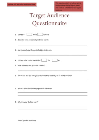 Target audience questionnaire | DOCX