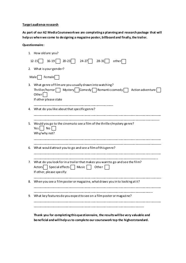dfgkTarget audience research questionnaire