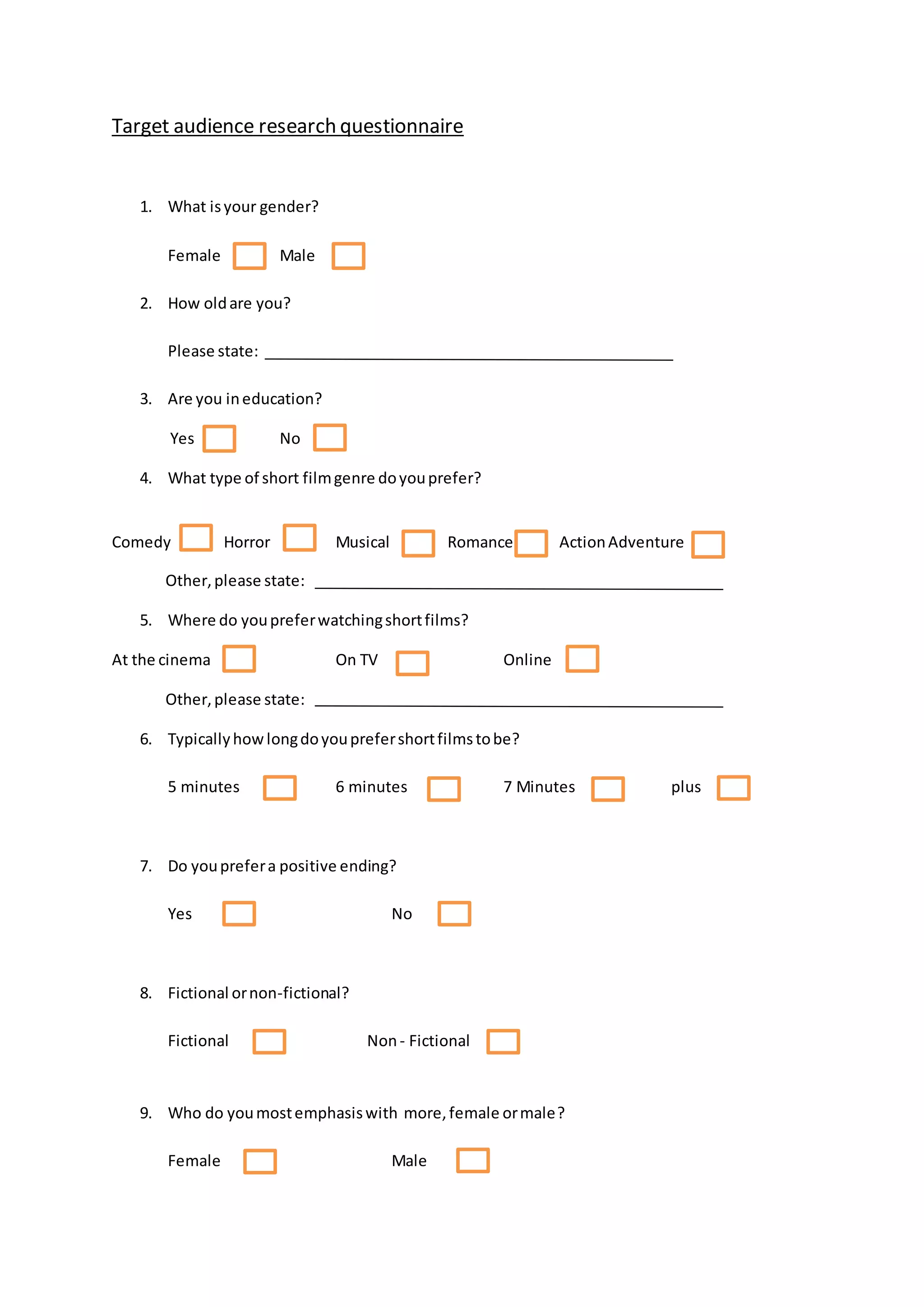 Target audience research questionnaire | DOCX | Documentary | Genres