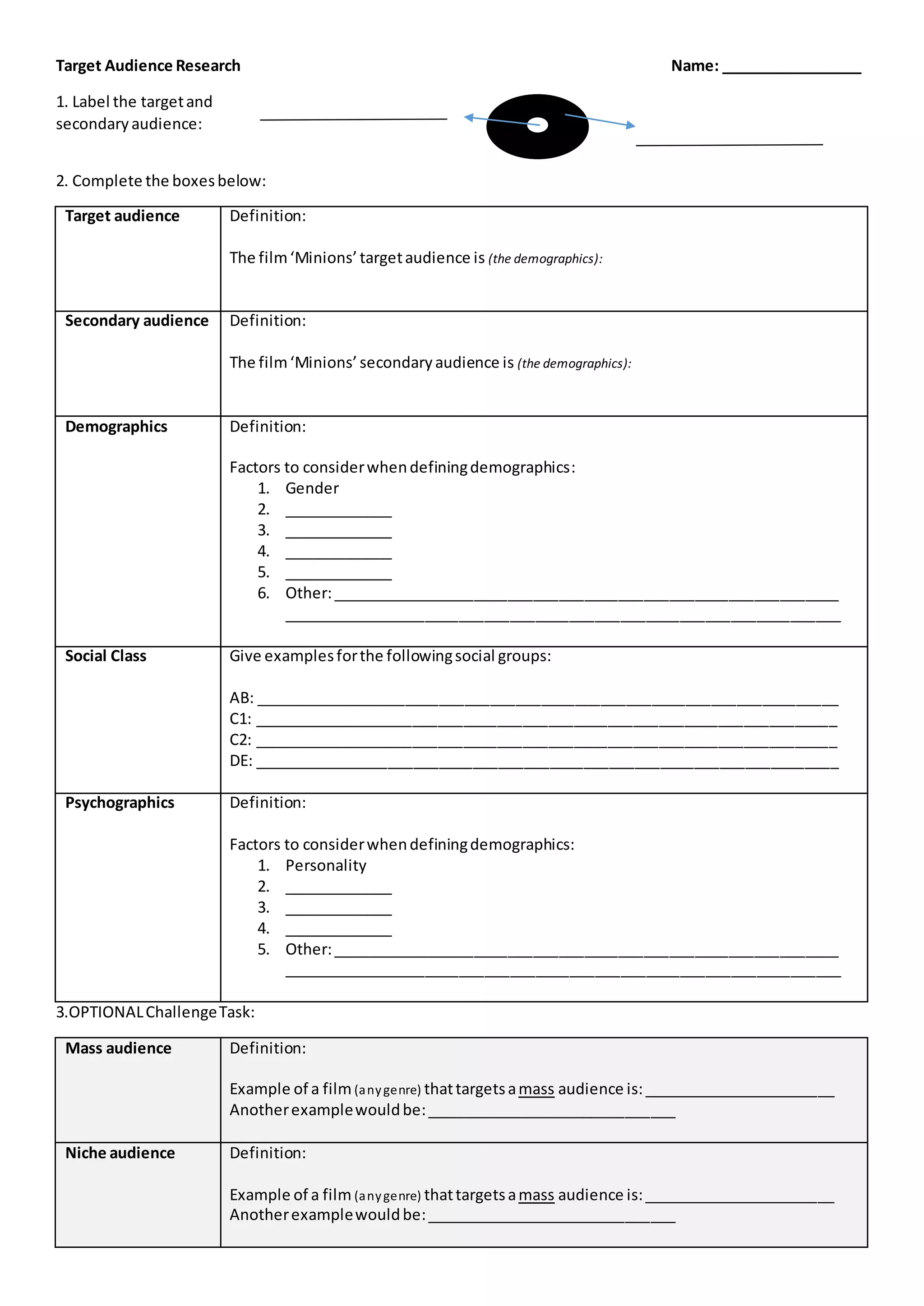 Target audience research worksheet | PDF