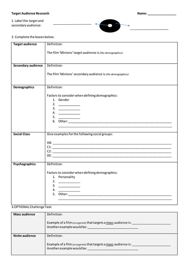 Target audience research worksheet | PDF