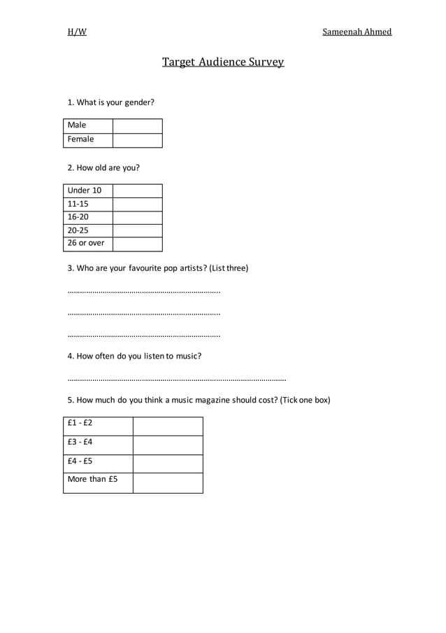 Target audience survey | DOCX