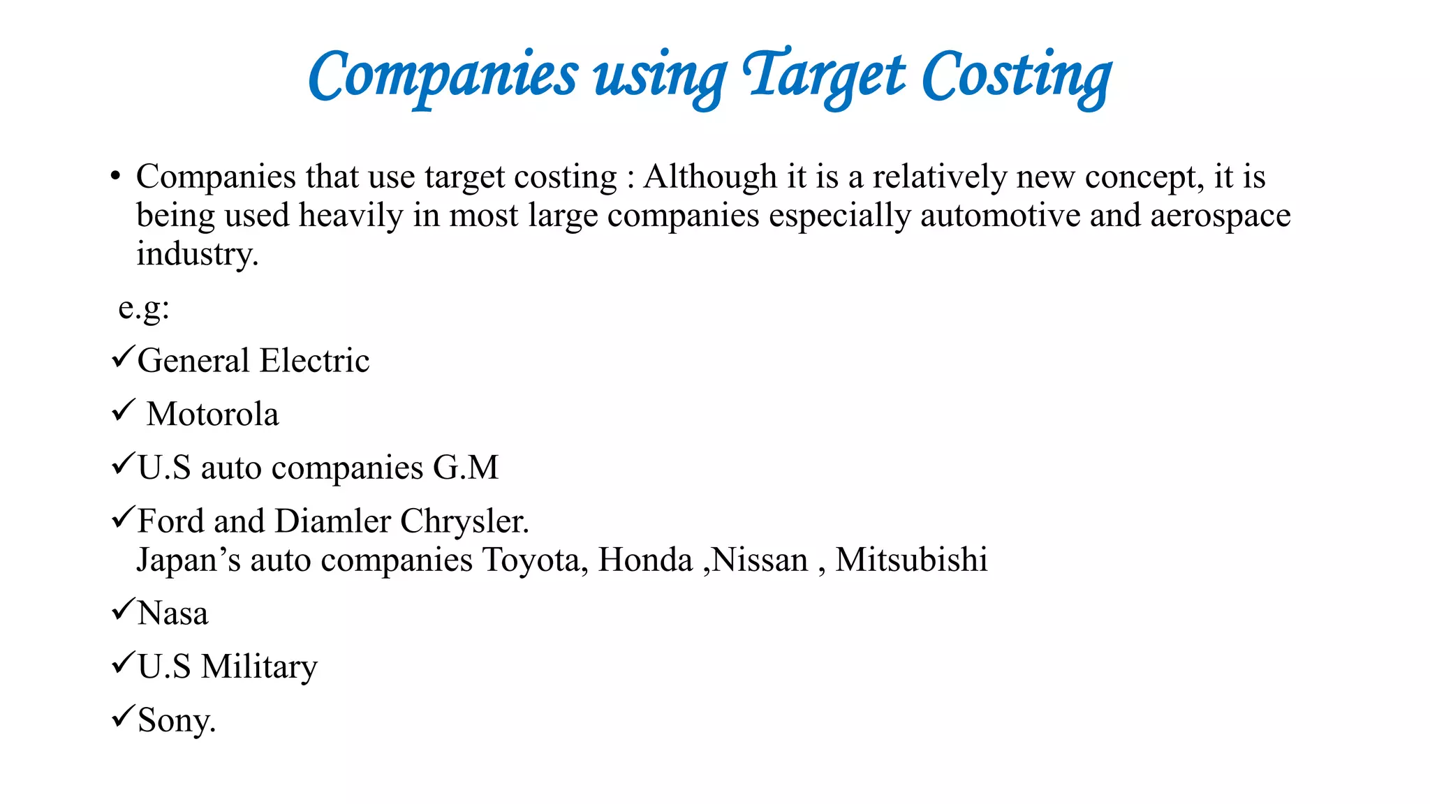 Target costing Prepared By Melwin Mathew | PPTX