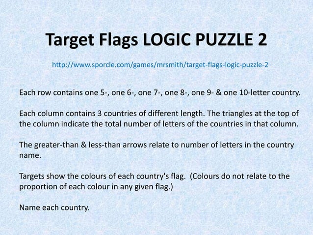 Target flags logic puzzle 2 | PPTX | Puzzle Video Games | Video Game Genres