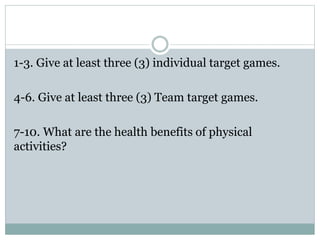 MAPEH grade 6: Target games | PPTX