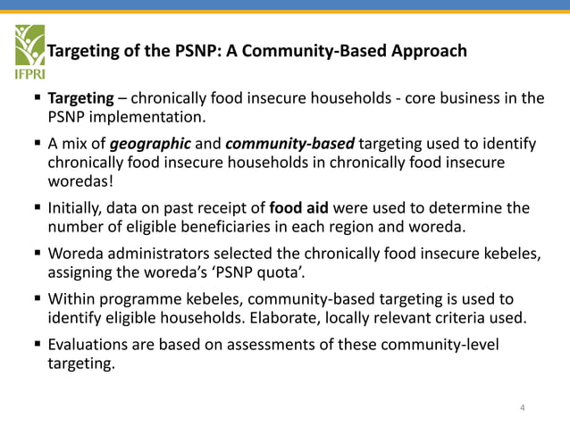 Targeting and the Productive Safety Nets Programme (PSNP) | PPTX