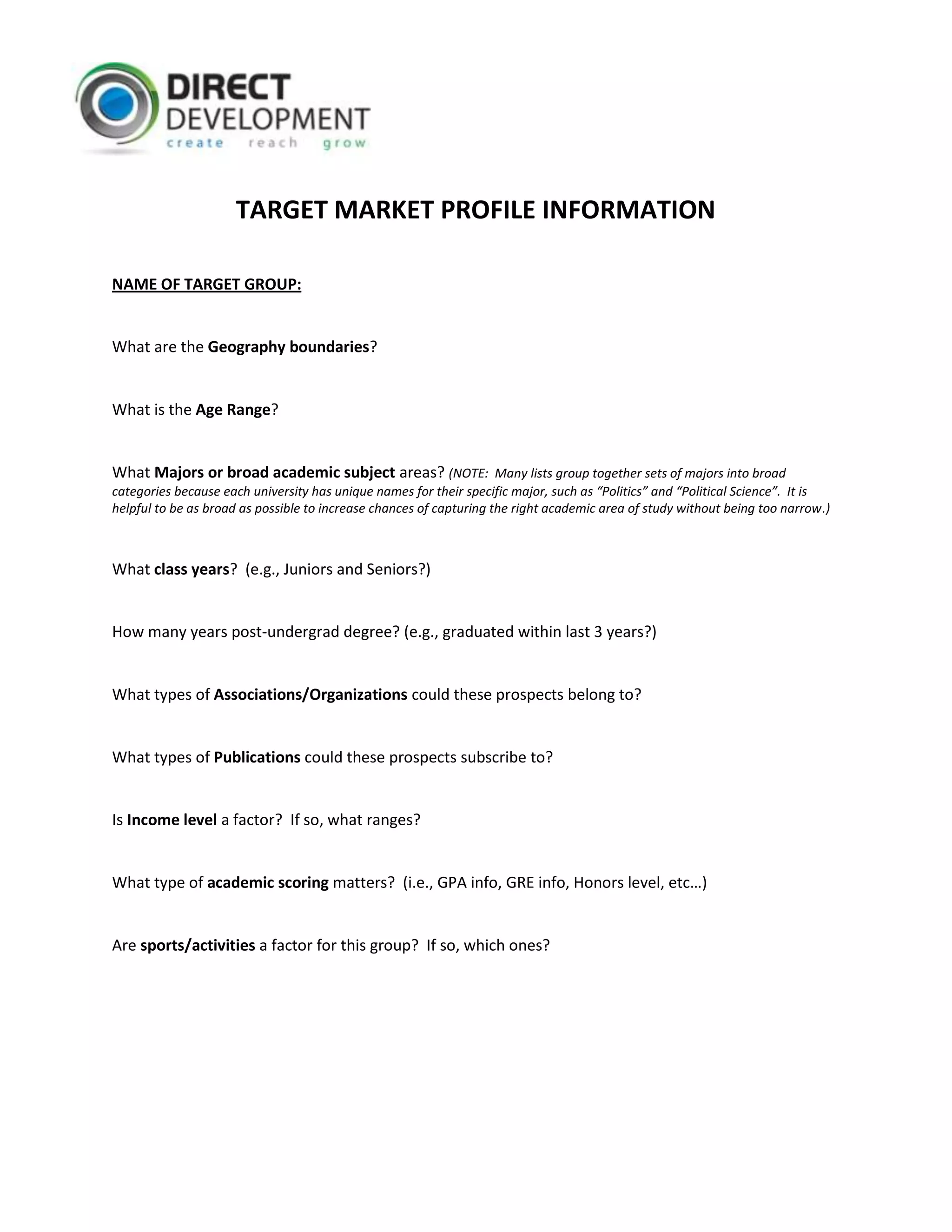 Target Market Profiling Questions | PDF