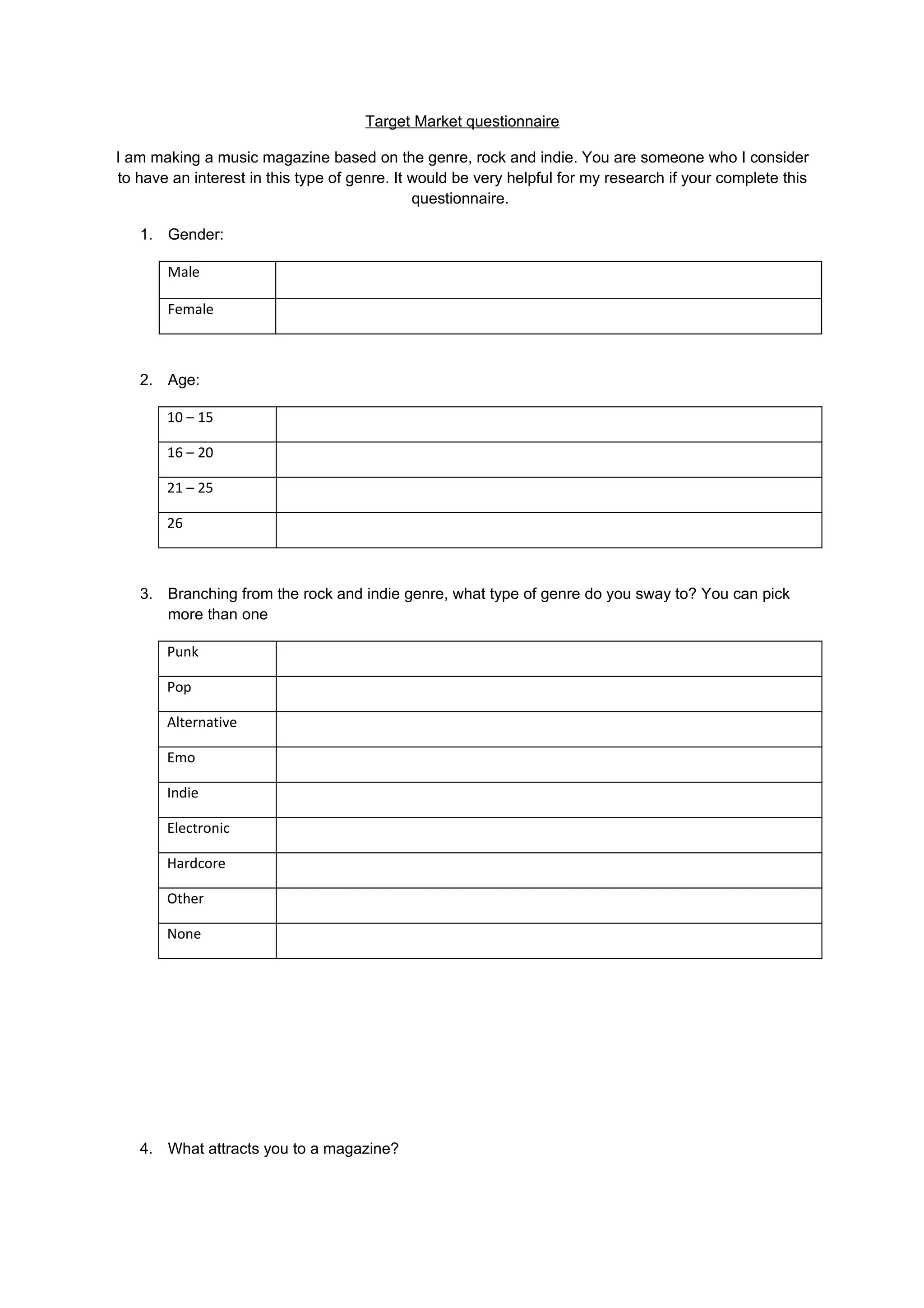 Target Market Questionnaire | DOC