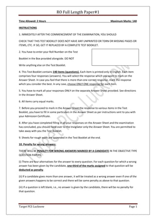 UPPSC Review Officer (RO/ARO) full length paper#1 english - Target PCS ...