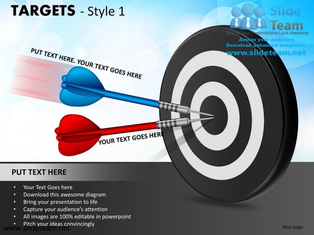 Targets bullseye darts goals style design 1 powerpoint ppt slides. | PDF