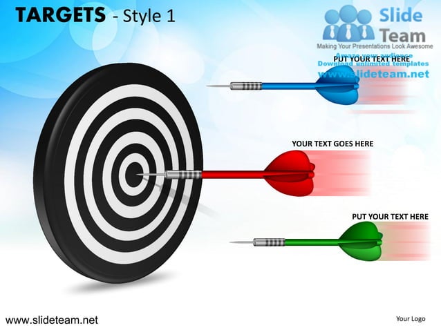 Targets bullseye darts goals style design 1 powerpoint ppt templates. | PPT