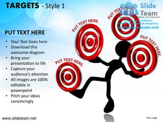 Targets bullseye darts goals style design 1 powerpoint ppt templates. | PPT