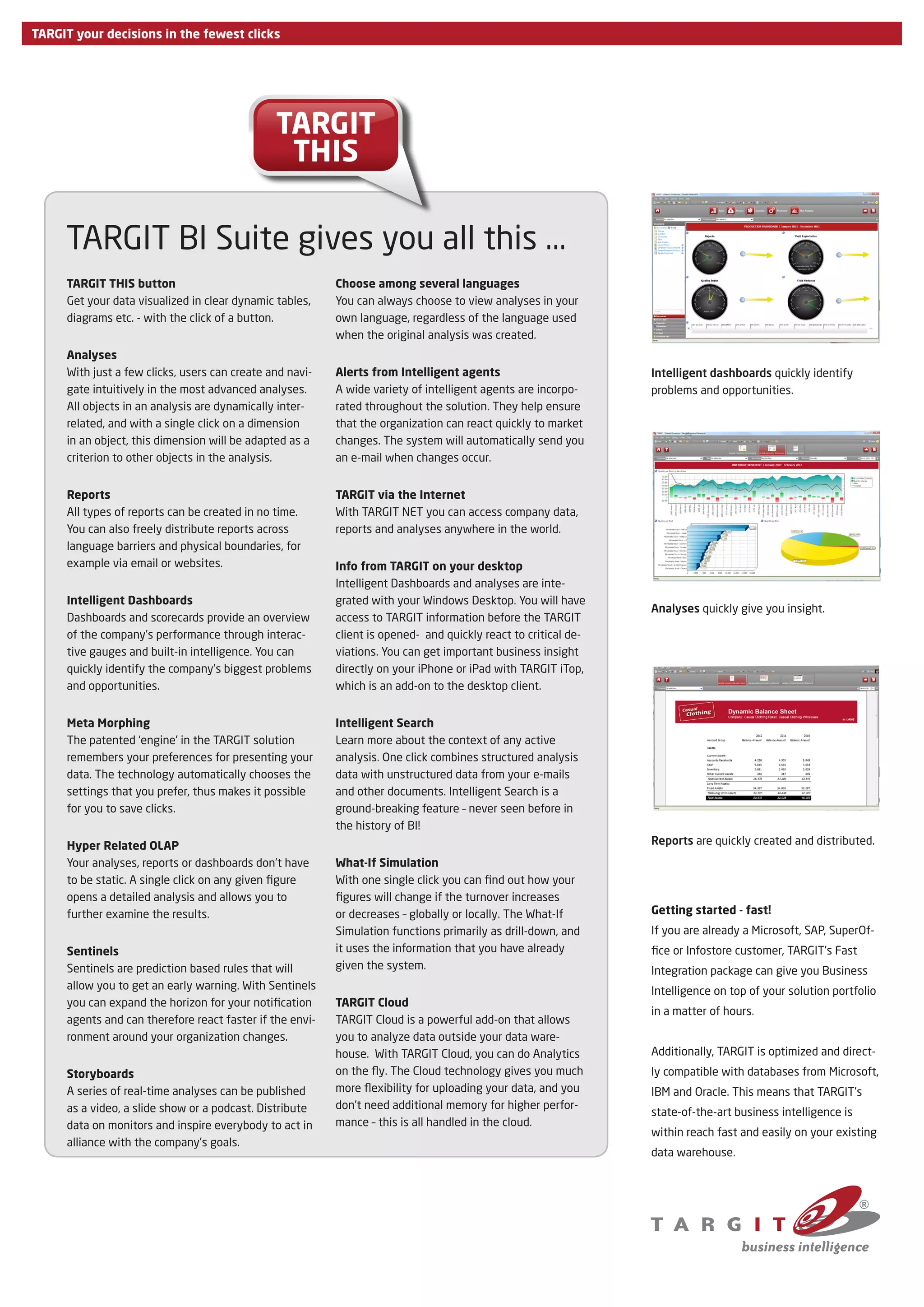 Targit Bi Suite Fact Sheet Pdf Computer Software And Applications Computing