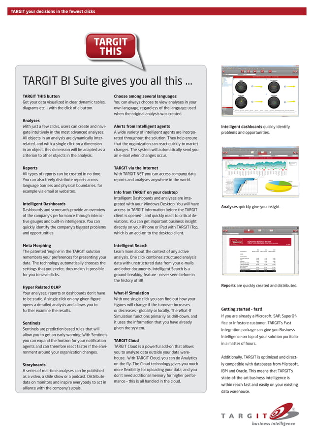 Targit Bi Suite Fact Sheet Pdf Computer Software And Applications Computing