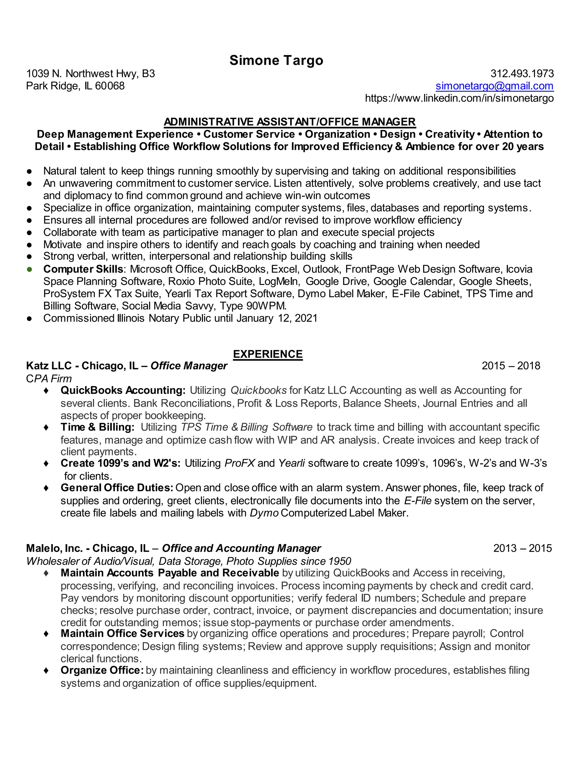 Targo simone office admin resume 18 | DOCX